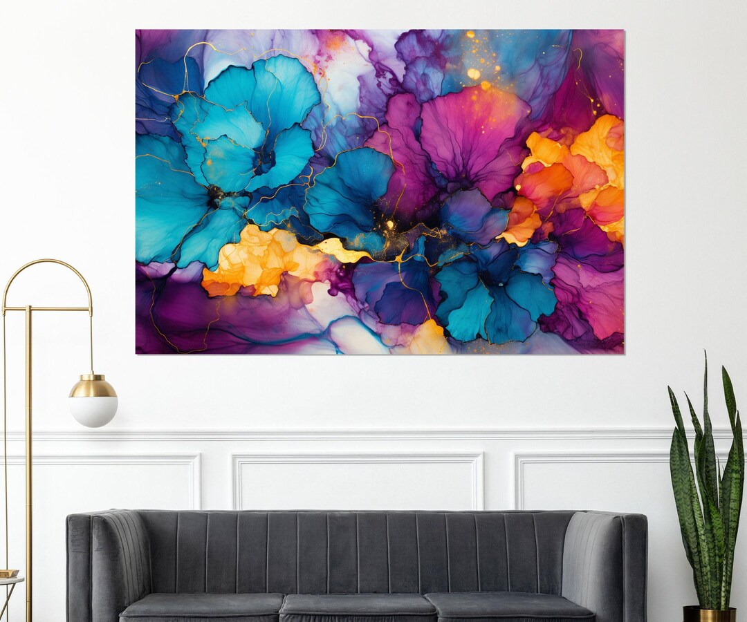Colorful Abstract Alcohol Inks Painting Canvas Print, Contemporary Wall ...