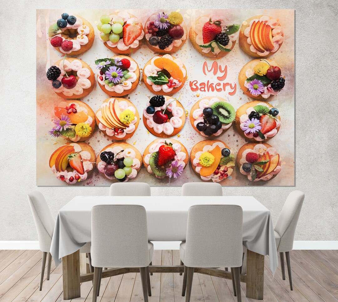 Bakery Wall Decor, Confectionery Wall Art, Cakes Canvas Print, Kitchen ...