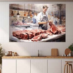 Butcher Shop Wall Decor, Butcher Painting Canvas Print, Butcher Gift ...