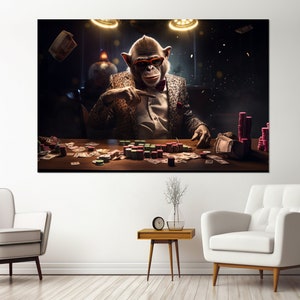 Poker Wall Art, Monkey Playing Poker Canvas Print, Poker Wall Decor ...