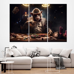 Poker Wall Art, Monkey Playing Poker Canvas Print, Poker Wall Decor ...