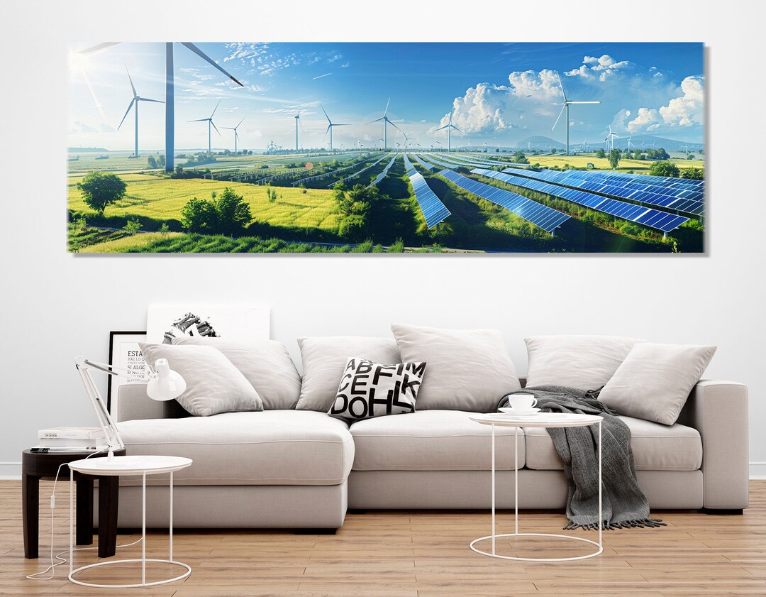 Renewable Energy Wall Art, Windmills and Solar Panels Canvas Print ...