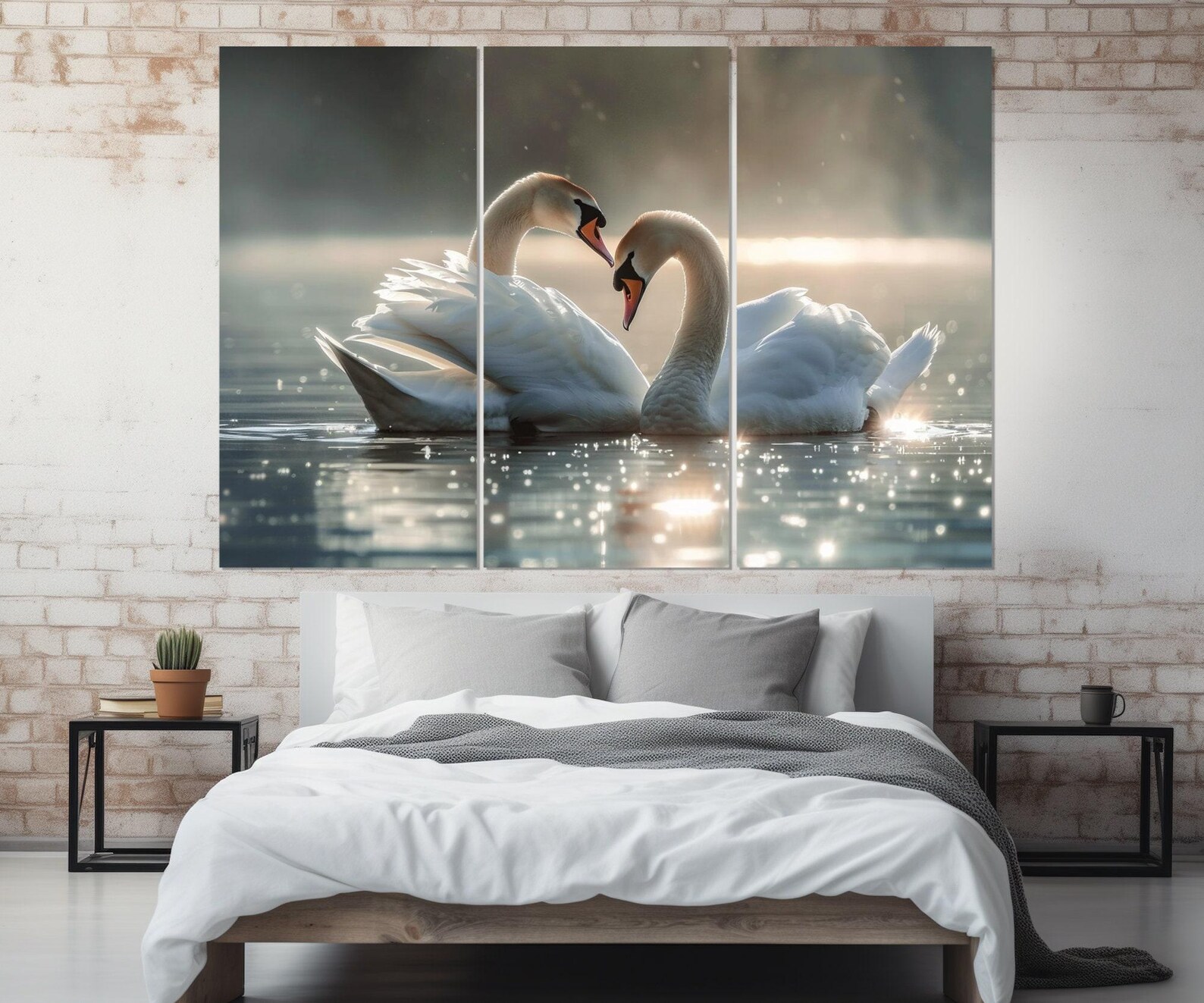 Swans Canvas Print, Love Wall Art, Swans in Love Painting, Anniversary ...