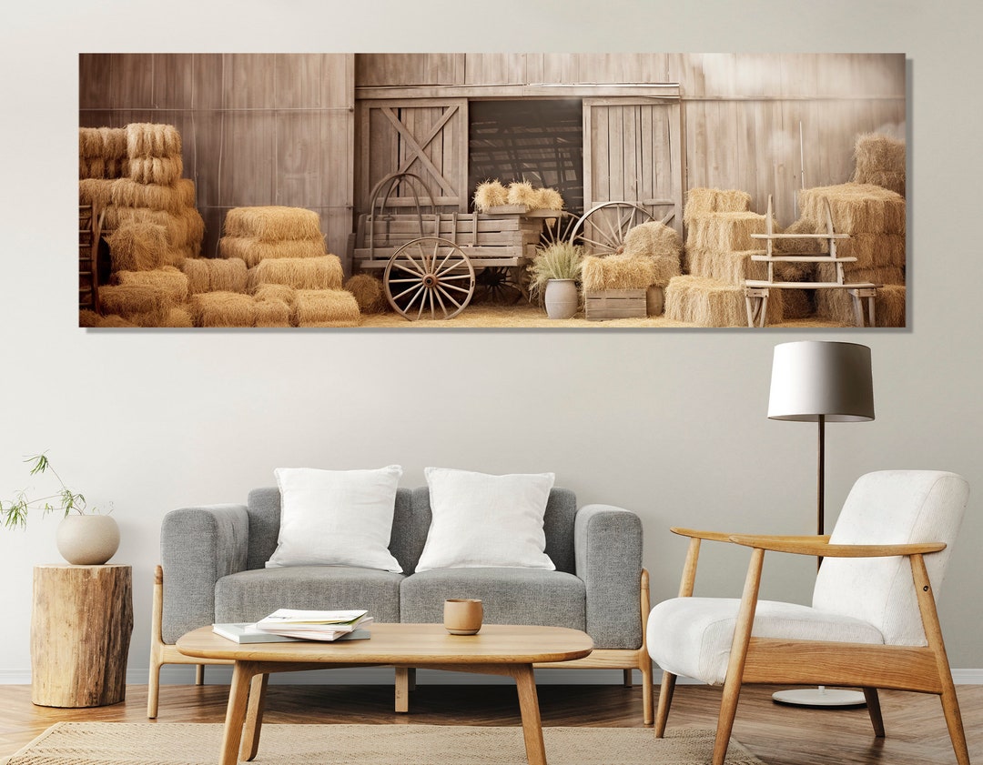 Rustic Hayloft Painting Canvas Print, Farm Wall Decor, Large Farmhouse ...
