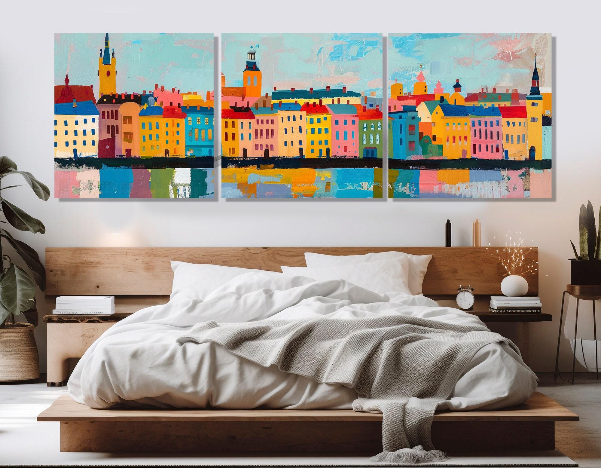 Large Riga Painting Canvas Print, Abstract Riga Wall Art, Houses in ...