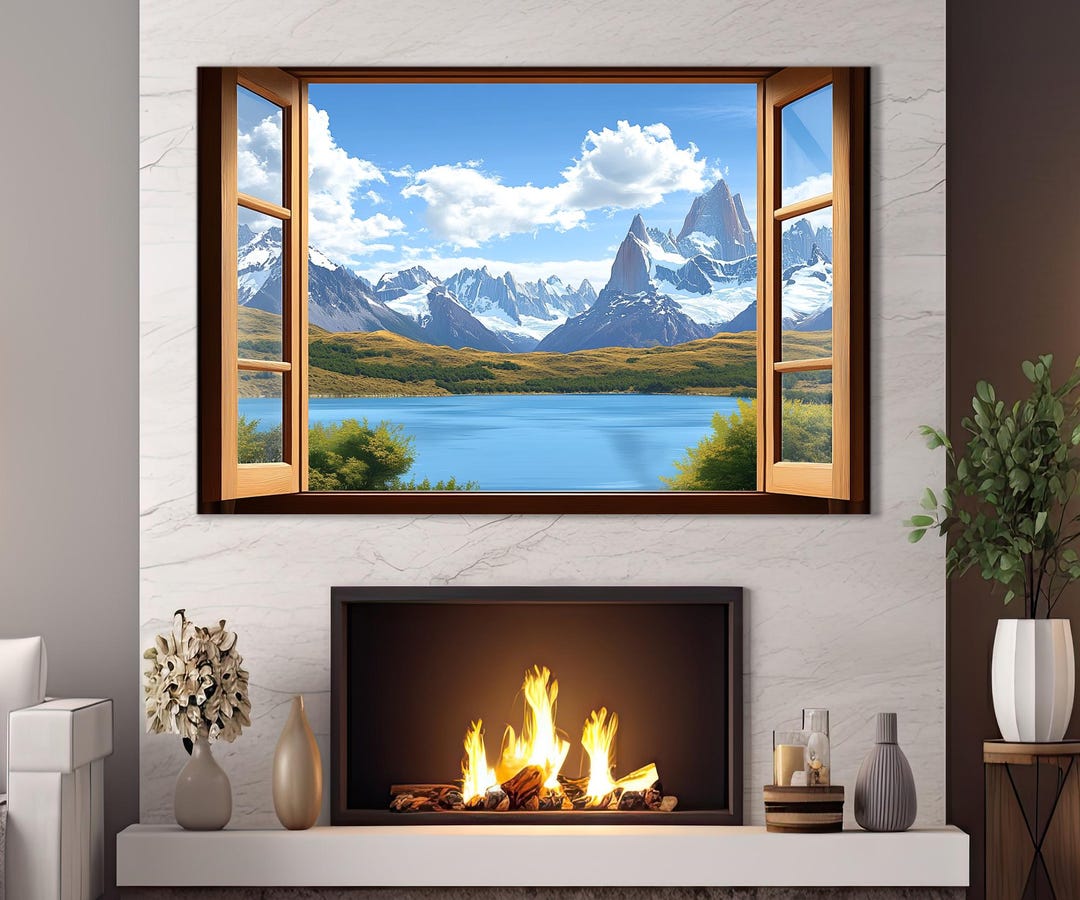 Open Window With Patagonia Mountains View Canvas Print, Patagonia ...