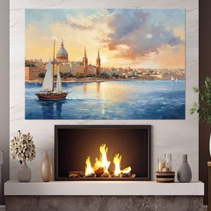 Abstract Malta Painting Canvas Print, Malta Wall Art, Valletta Skyline ...