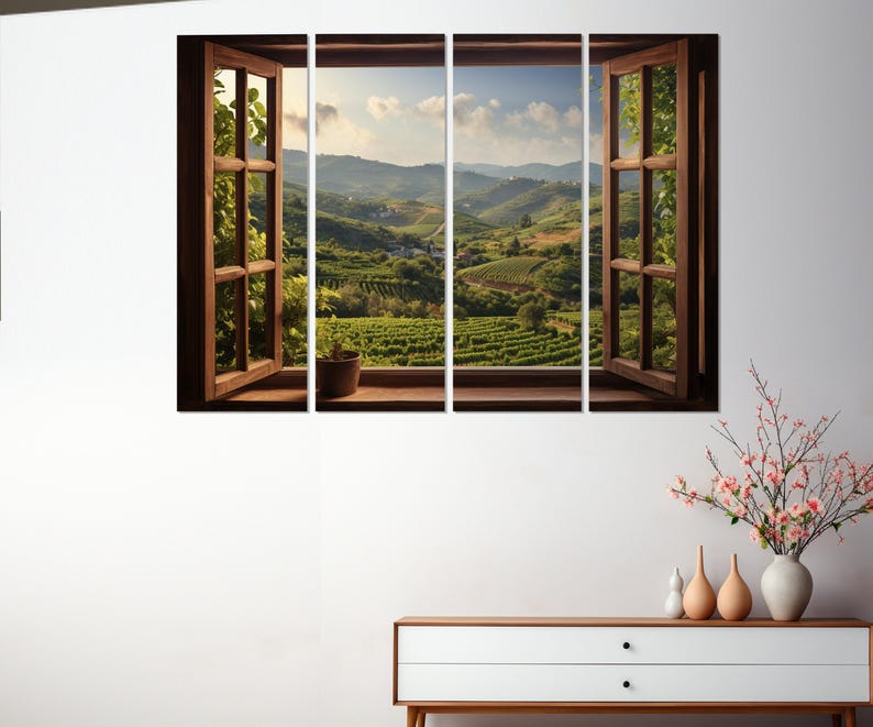 Open Window With Tuscany View Canvas Art, Green Hills of Tuscany Window ...