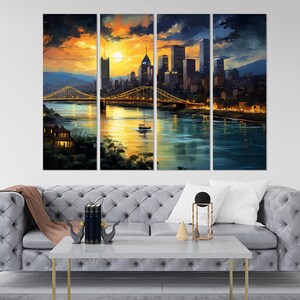 Abstract Pittsburgh Wall Art, Pittsburgh Skyline Canvas Print ...