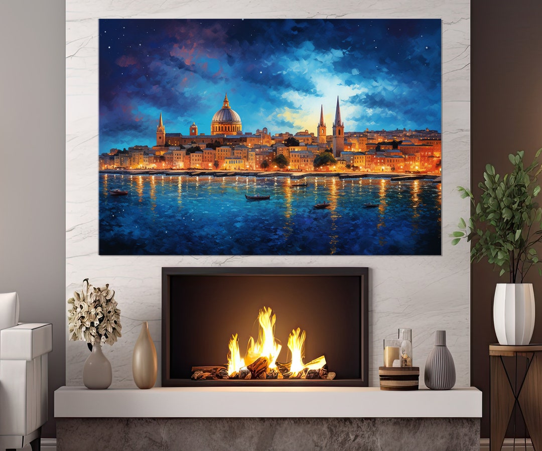 Scenic Valletta Painting Canvas Print, Valletta Skyline, Abstract Malta ...