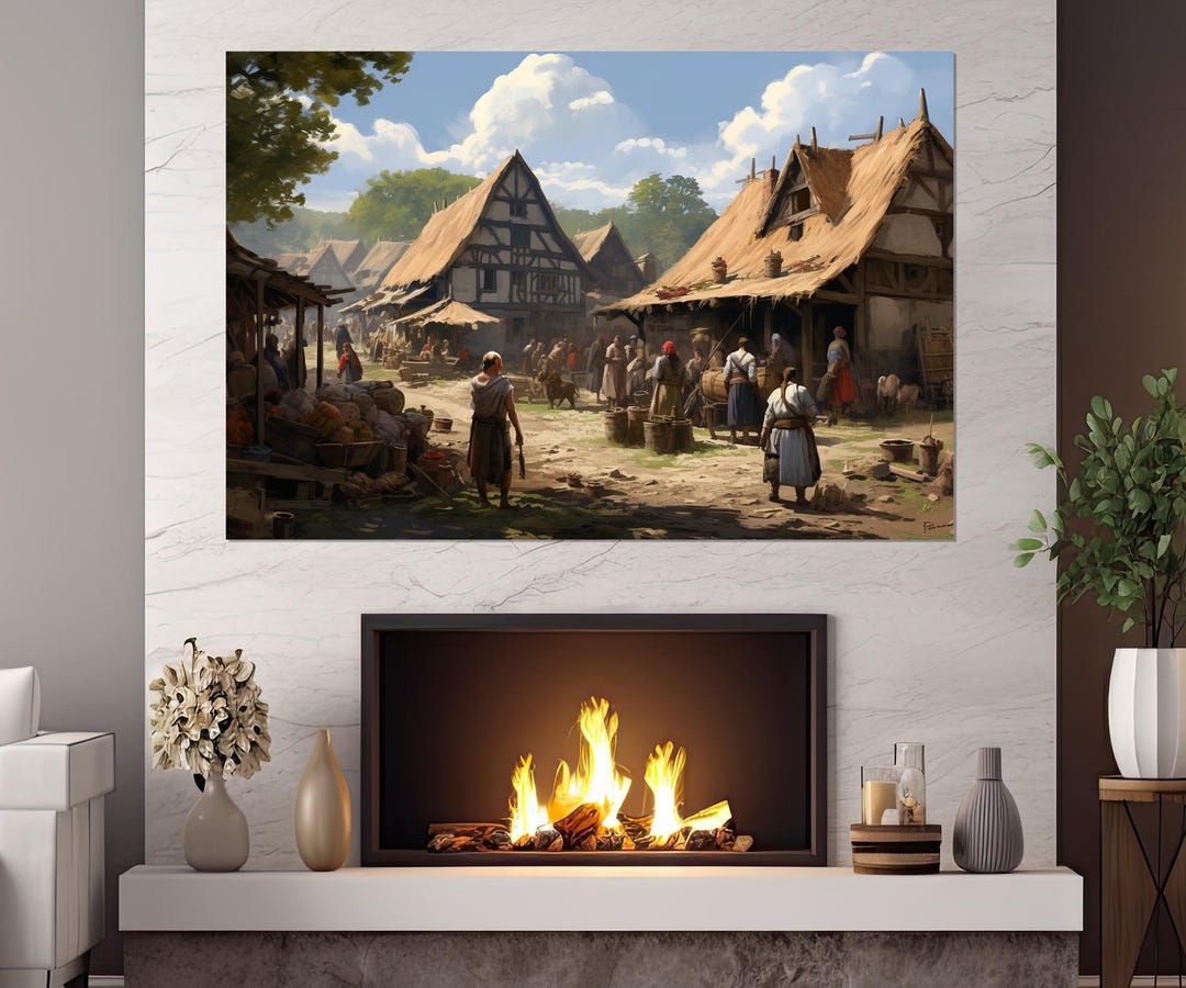 Old Slavic Village Painting Canvas Print, Slavic Wall Art, Slavic ...