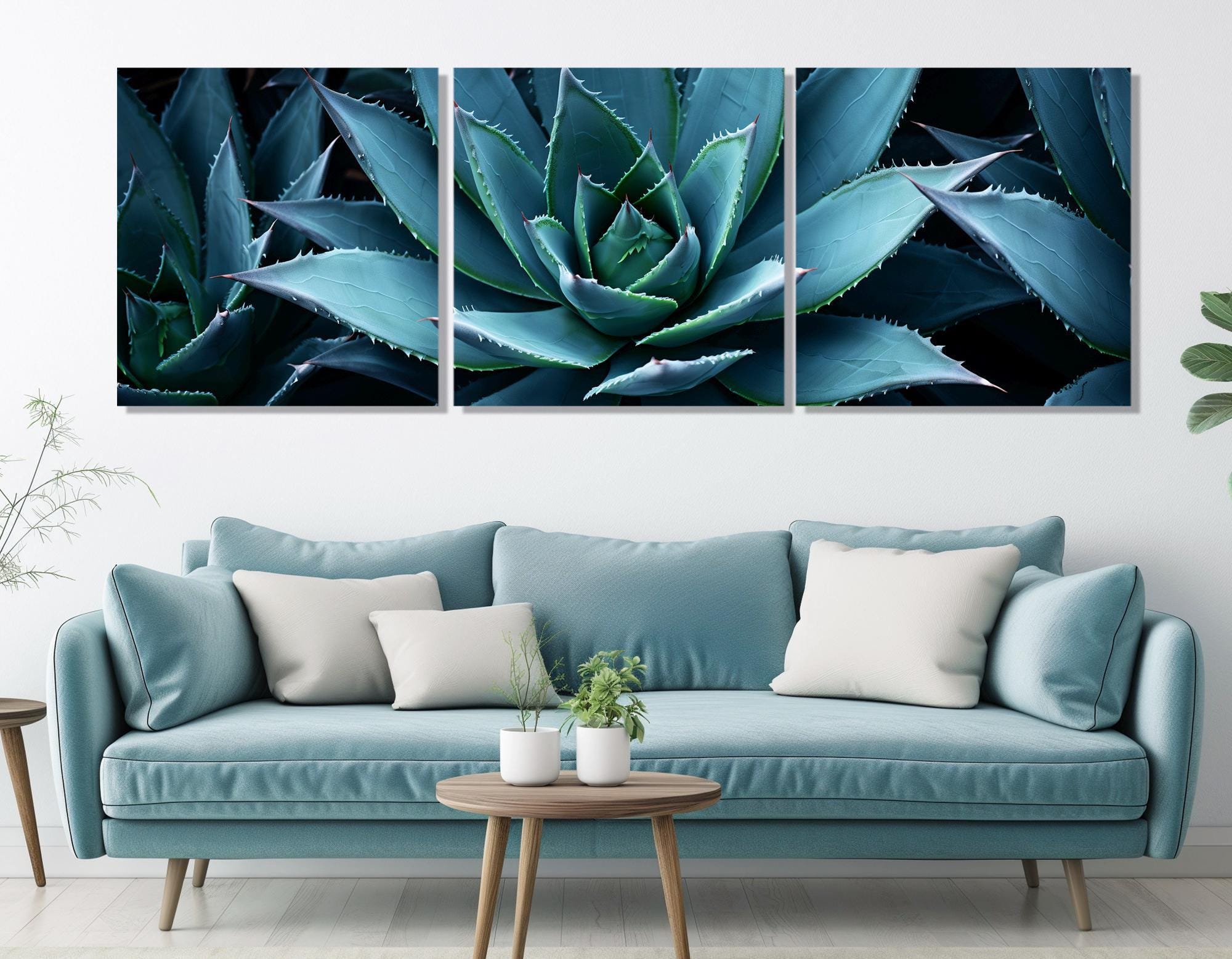 Soft Green Agave Cactus Canvas Print, Agave Wall Art, Plants Canvas Art ...