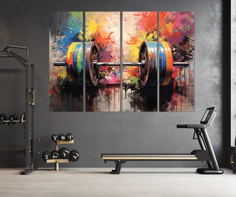 Abstract Barbell Painting Canvas Print, Scenic Gym Wall Decor, Workout ...