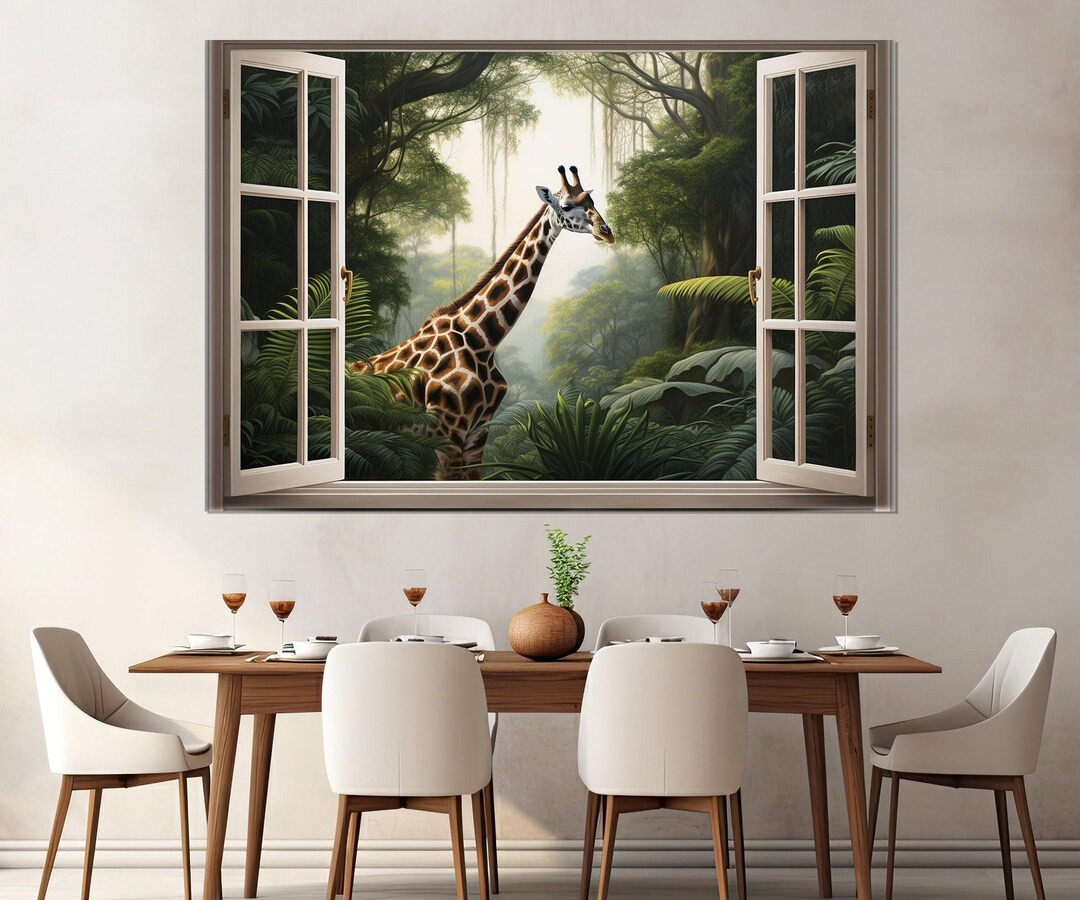 Open Window With Giraffe in Jungle View Canvas Print, African Wall Art ...