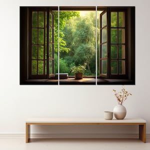 Open Window With Forest View Painting Canvas Print, Forest Canvas Art ...