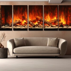 Large Fireplace Painting Canvas Print, Fireplace Wall Art, Contemporary ...