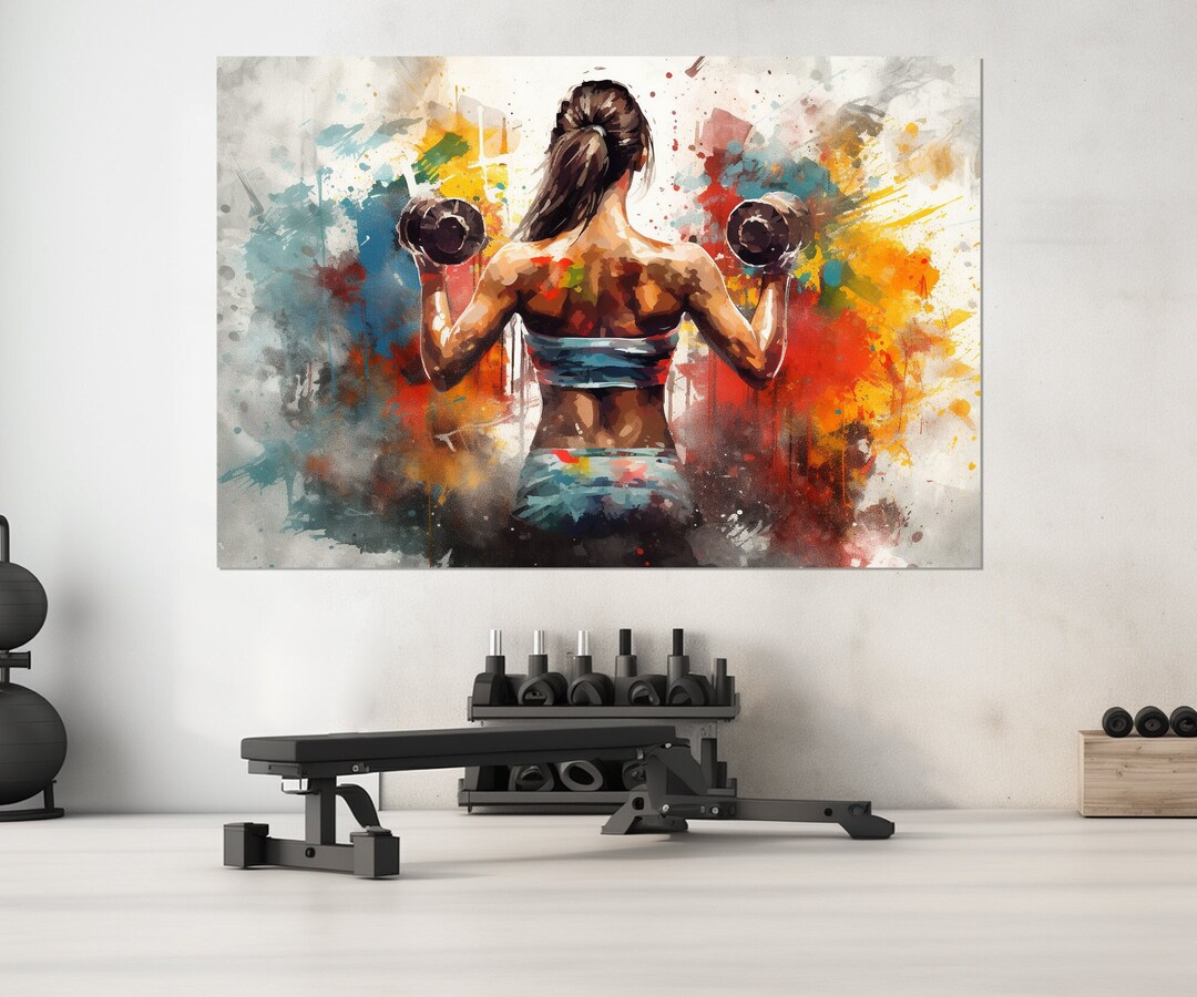 Girl With Dumbbells Painting Canvas Print, Gym Wall Decor, Women ...