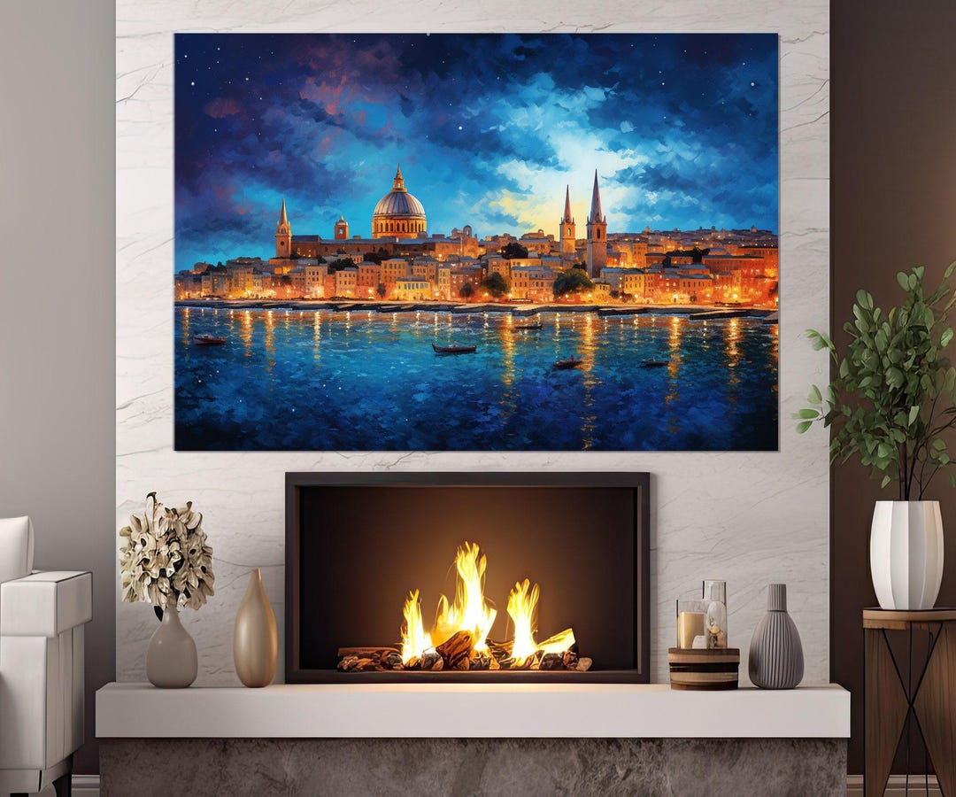 Scenic Valletta Painting Canvas Print, Valletta Skyline, Abstract Malta ...