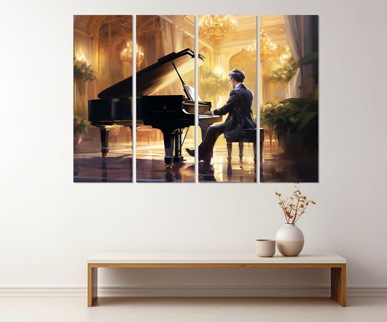 Abstract Pianist Playing Grand Piano Canvas Print, Piano Wall Art ...