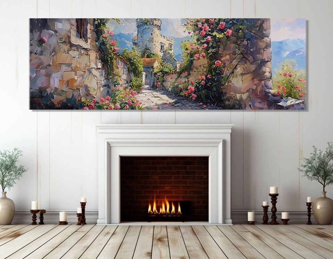 Ancient Castle Abstract Painting Canvas Print, Large Castle Painting ...