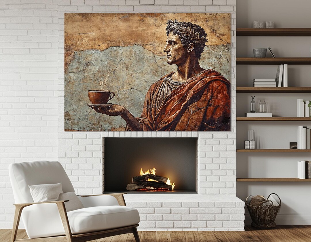 Ancient Roman Fresco of Julius Caesar With Coffee Cup Canvas Print ...