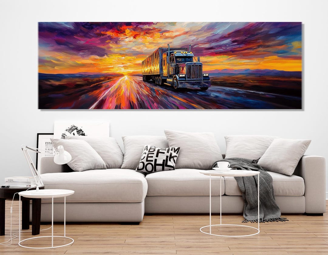 Truck on Highway Painting Canvas Print, Logistics Wall Art, Truck ...