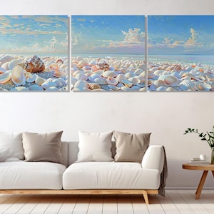 Scenic Beach With Sea Shells Canvas Print, Pastel Colors Beach Wall Art ...