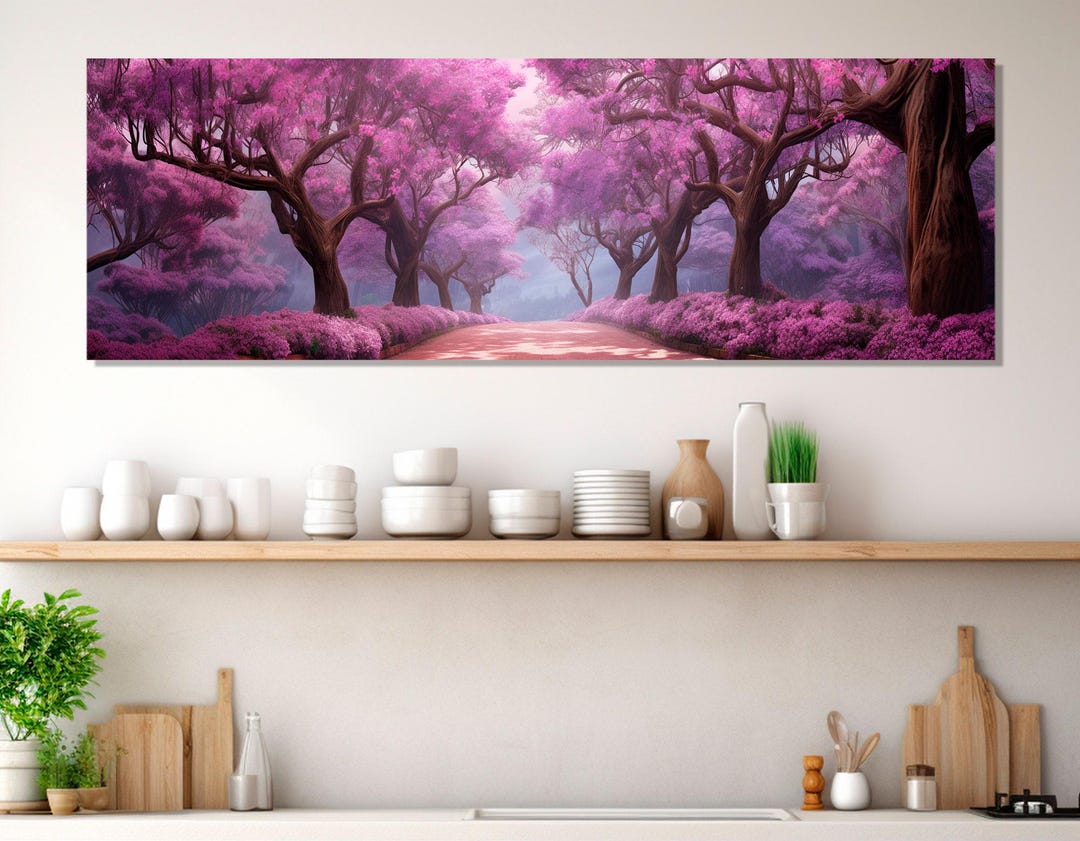 Pink Blossom Trees Canvas Print, Abstract Spring Wall Art, Pink Trees ...