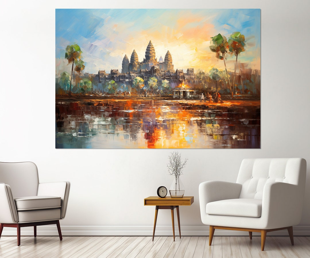 Ancient Khmer Temple Painting Canvas Print, Angkor Wat Wall Art, Framed ...