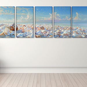 Scenic Beach With Sea Shells Canvas Print, Pastel Colors Beach Wall Art ...