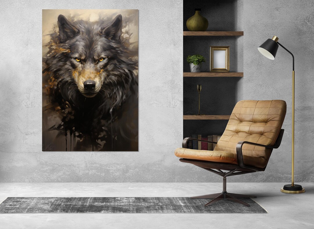 Wolf Portrait Painting Canvas Print, Abstract Black Wolf Poster ...