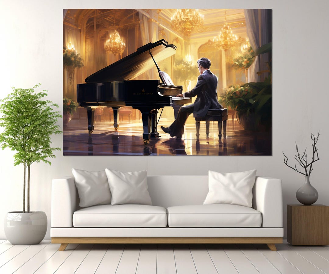 Abstract Pianist Playing Grand Piano Canvas Print, Piano Wall Art ...