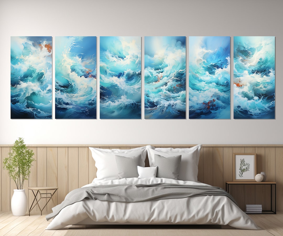 Abstract Ocean Wall Art, Large Abstract Ocean Waves Painting Canvas ...