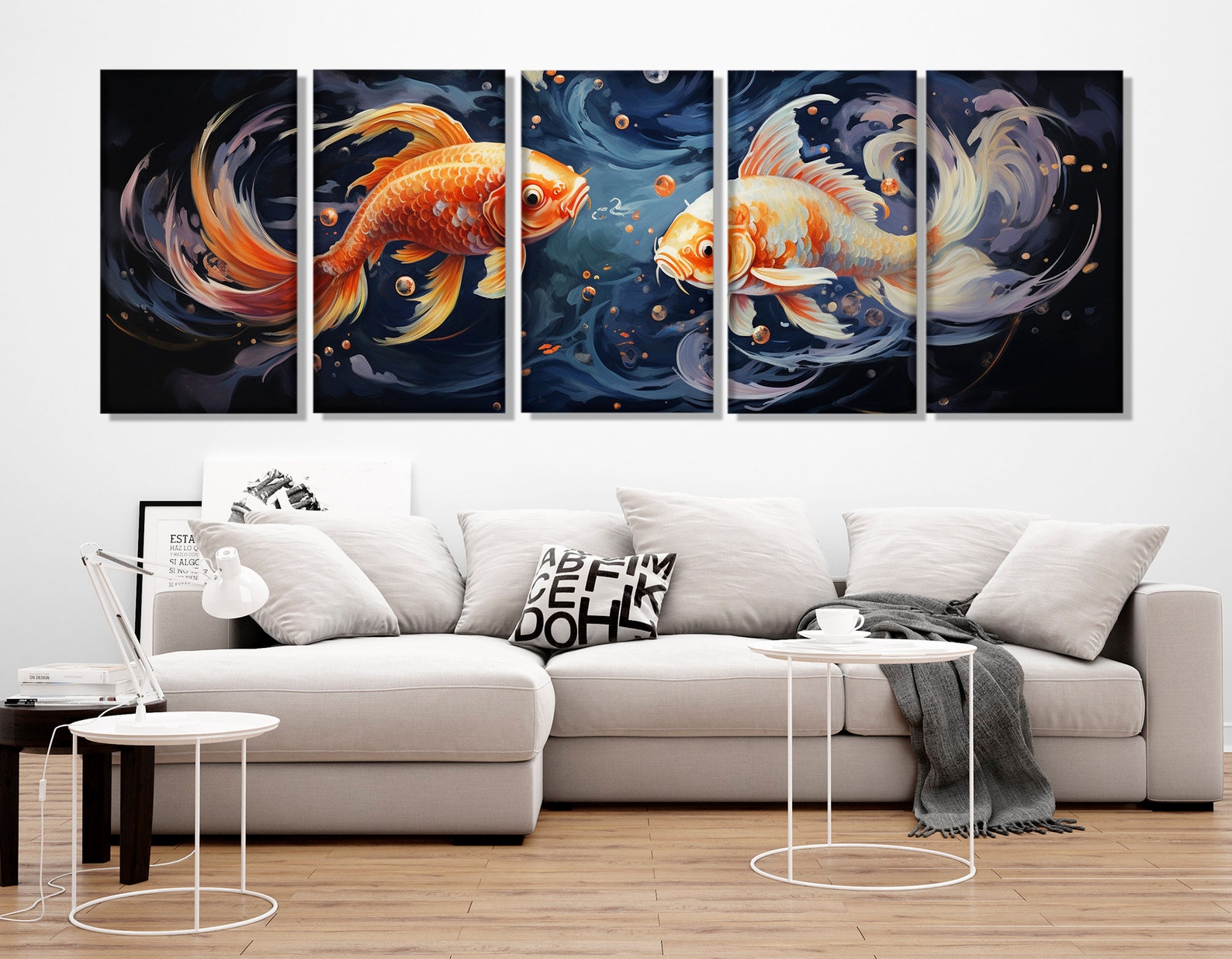Abstract Koi Fish Canvas Print, Large Koi Fish Painting, Bedroom Wall ...