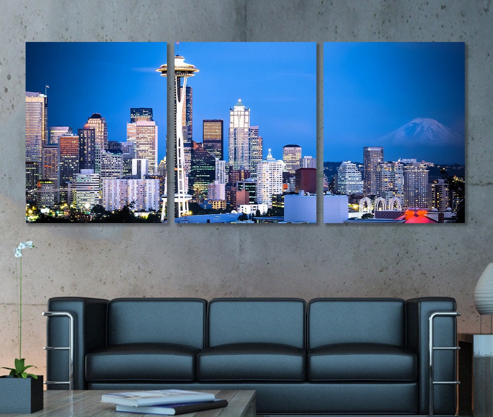 Seattle Panoramic Canvas Print Seattle Photo Seattle Canvas | Etsy