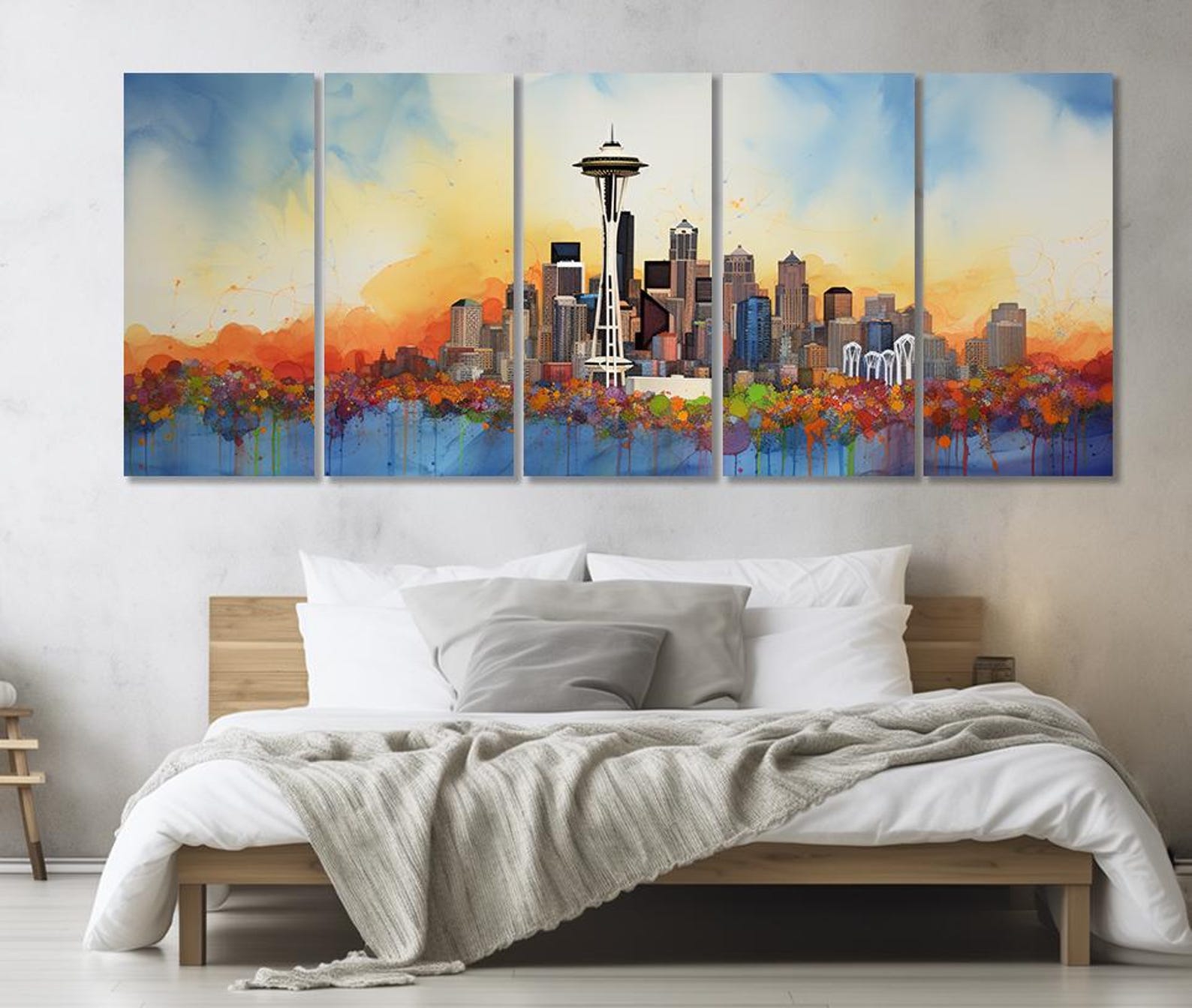 Abstract Seattle Panoramic Canvas Print, Seattle Painting, Large ...
