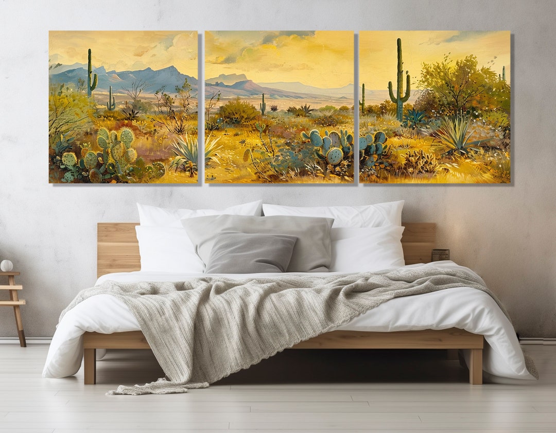 Abstract Arizona Desert Panorama Painting Canvas Print, Large Sonoran ...