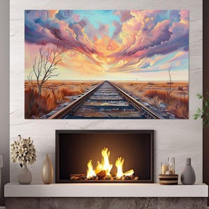 Railway Line Scenic Canvas Print, Travel Wall Art, Abstract Road Wall ...