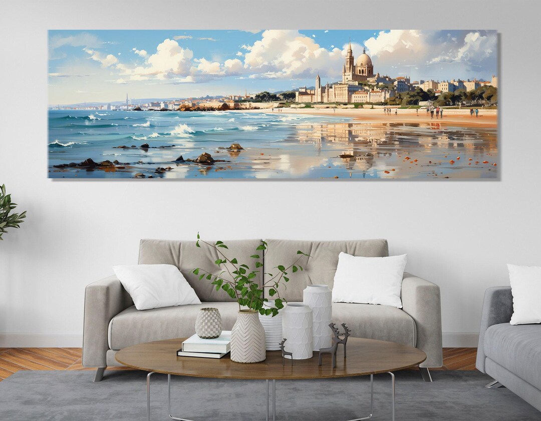 Beautiful Sea Coast Oil Painting Canvas Print, Modern Bedroom Wall Art ...