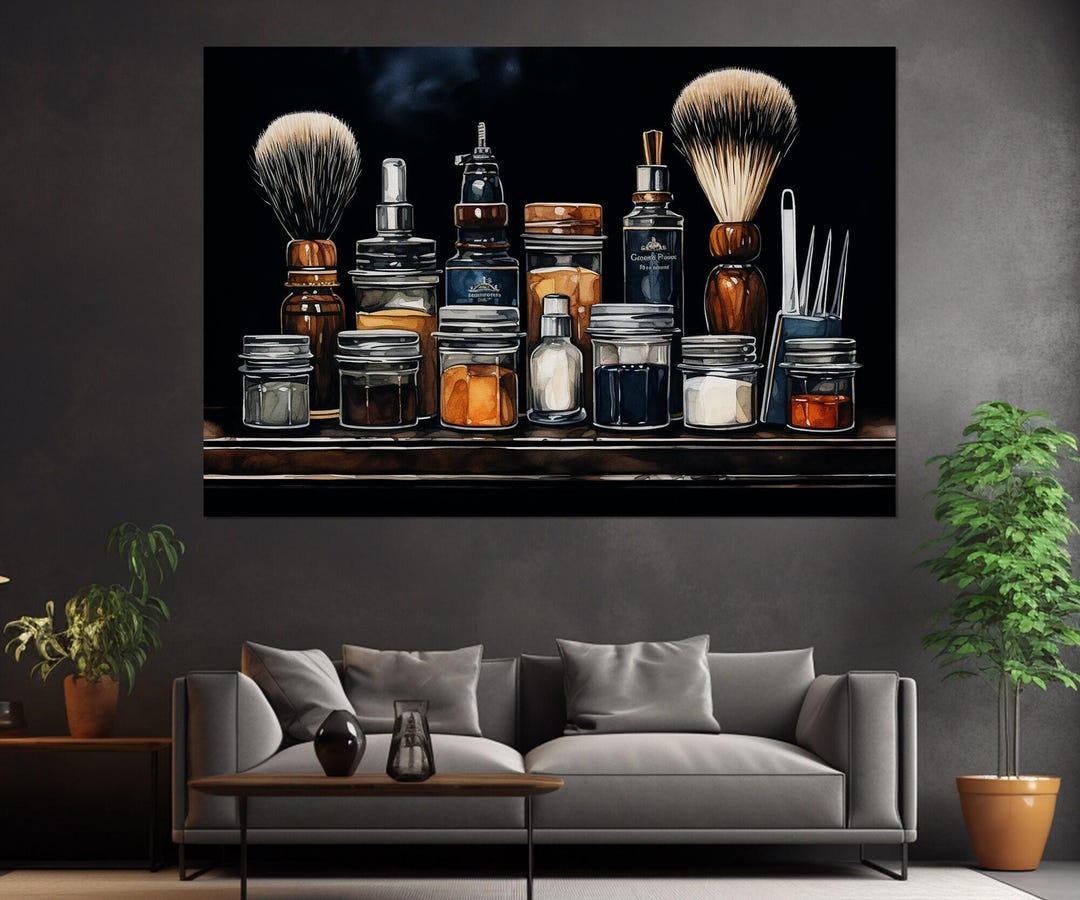 Vintage Barber Tools Painting, Barbershop Wall Decor, Barbershop Canvas ...