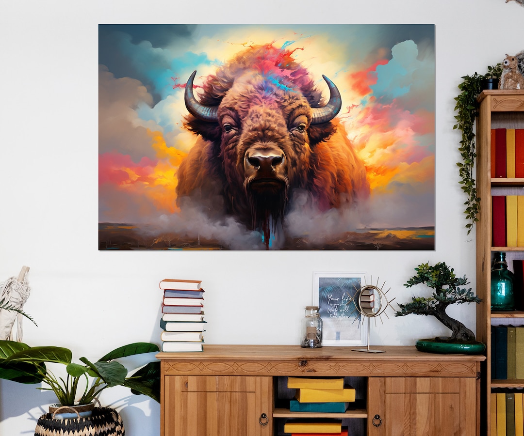 Large Abstract Bison Painting Canvas Print, Colorful Bison Wall Art ...