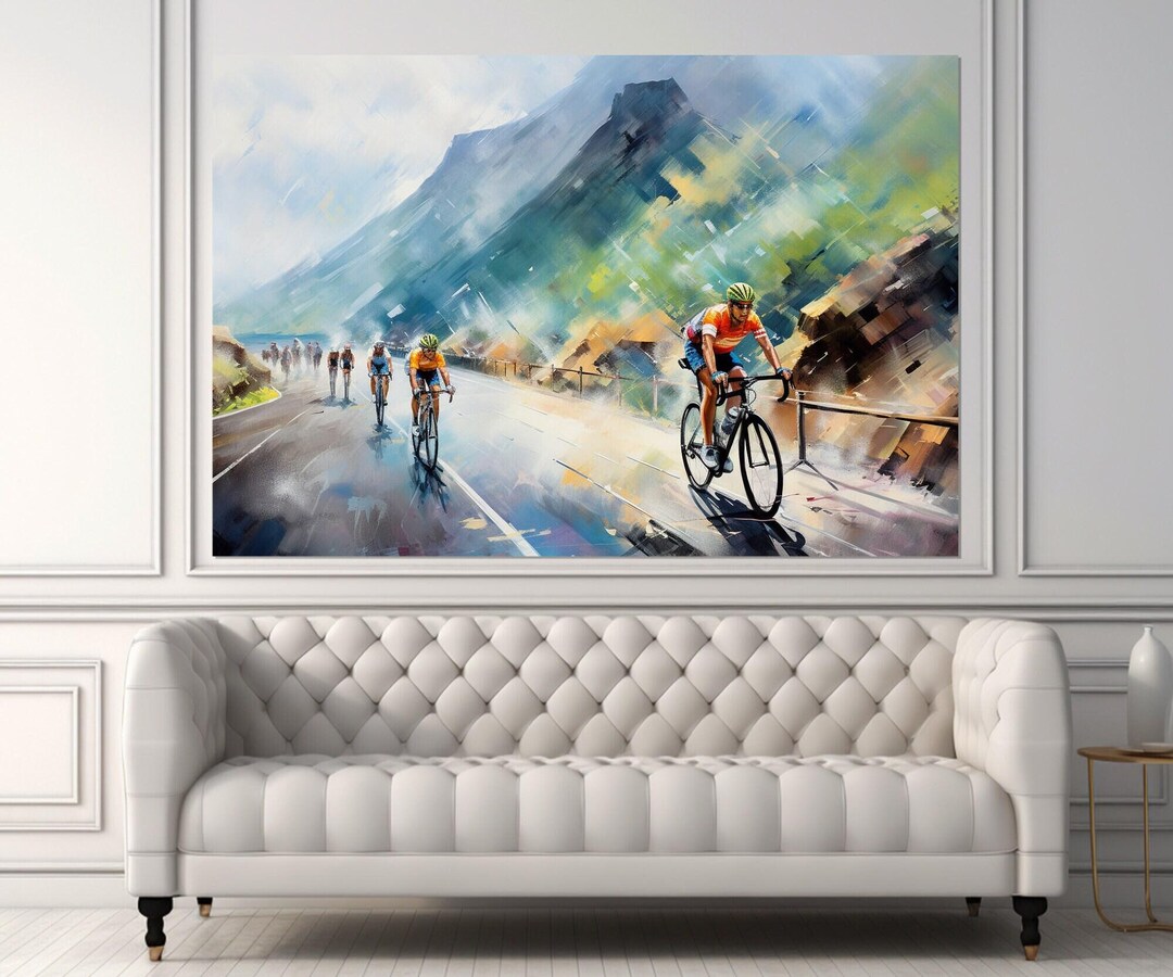 Cyclists Painting Canvas Print, Cycling Wall Art, Sport Pub Decor, Velo ...