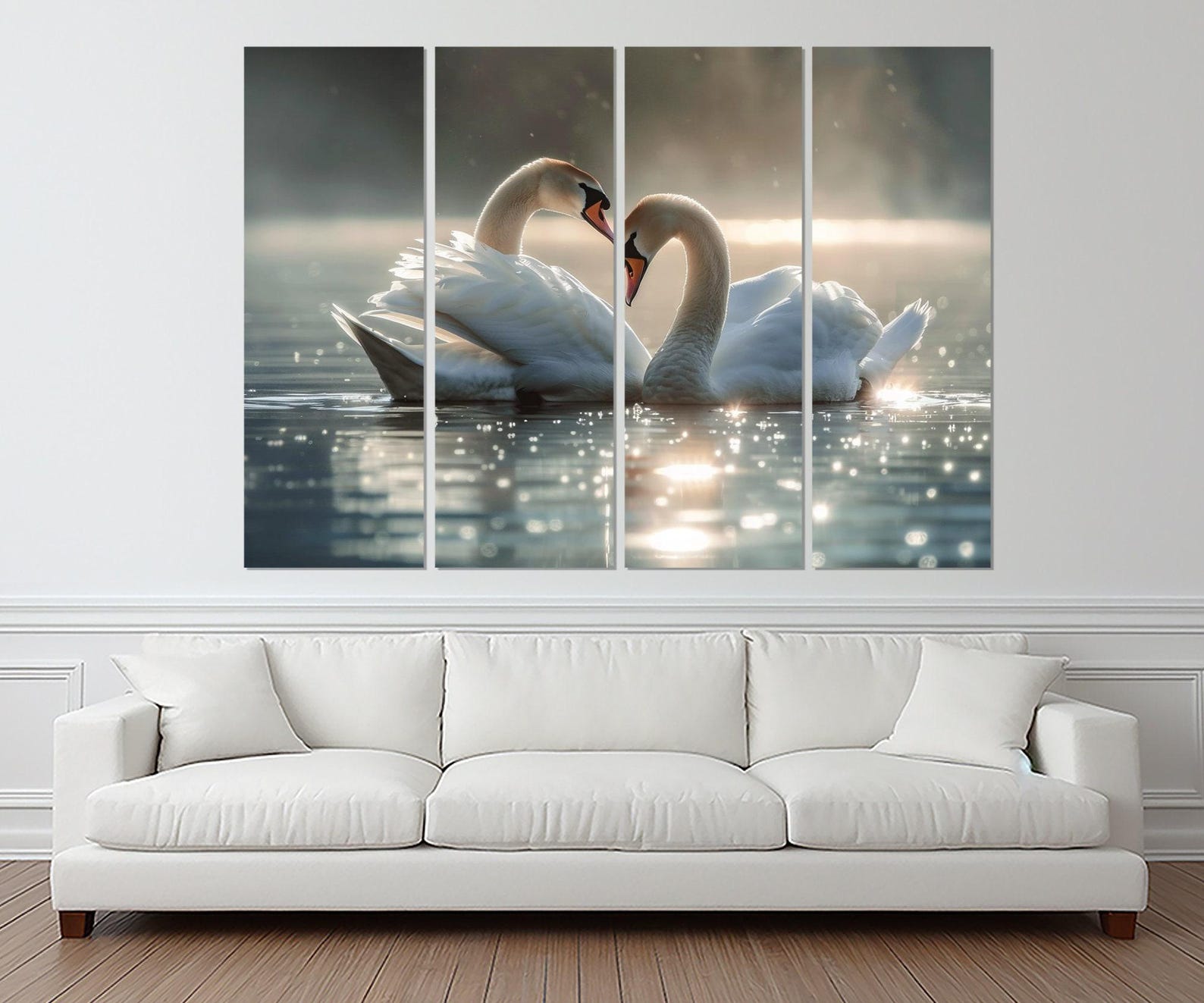 Swans Canvas Print, Love Wall Art, Swans in Love Painting, Anniversary ...