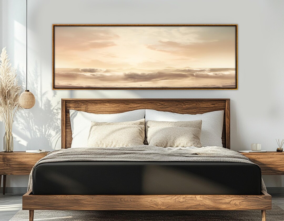 Sepia Ocean Landscape Canvas Print, Dramatic Sea Wall Art, Framed and ...
