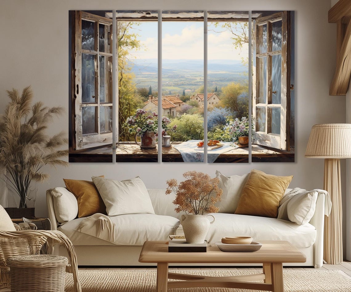 Open Window With Balkan Landscape Canvas Print, Balkan Window View ...