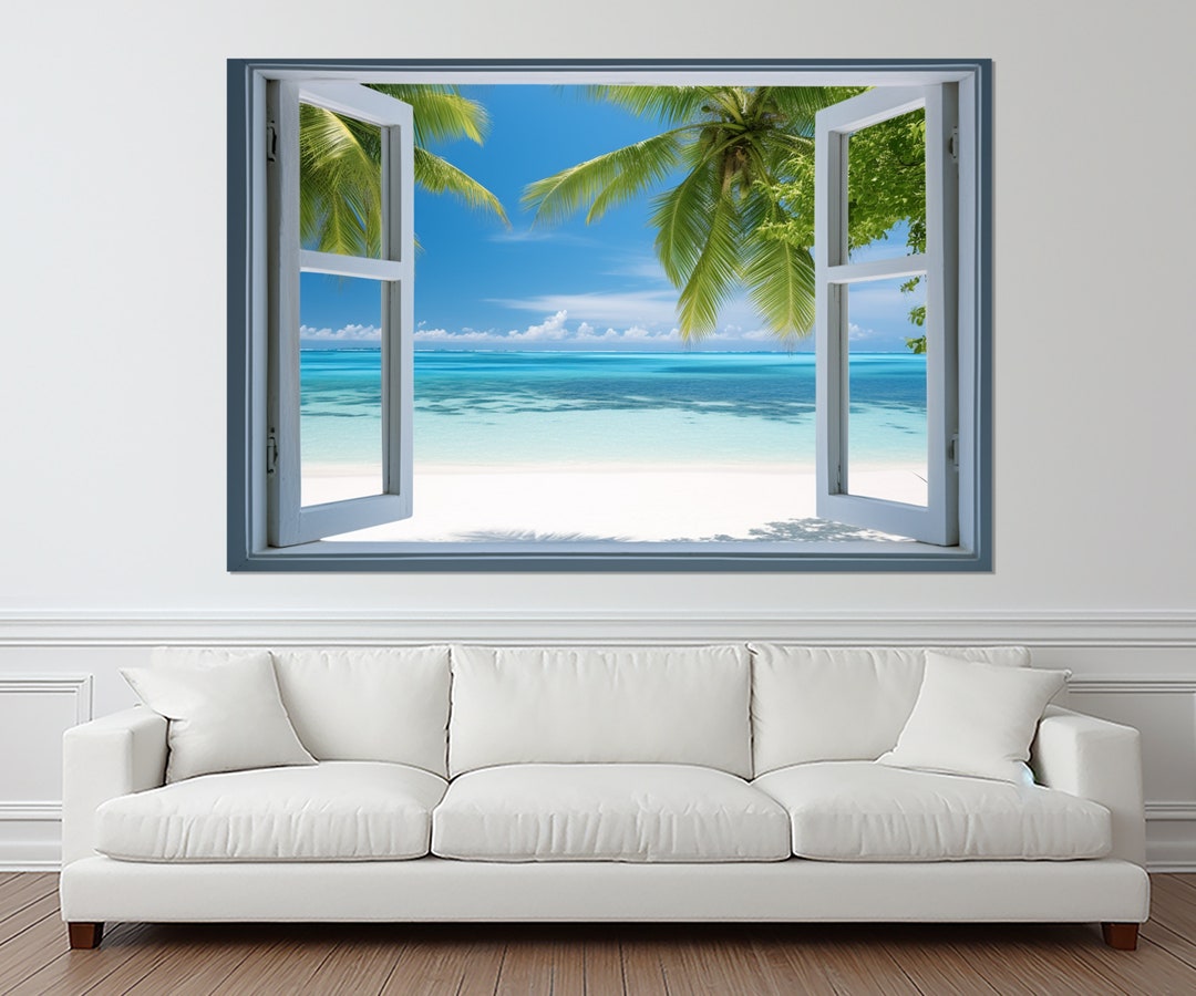 Open Window With Maldives Beach View Canvas Print, Window to Paradise ...