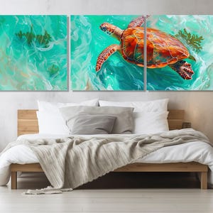 Sea Turtle Swimming in Turquoise Water Canvas Print, Sea Life Wall Art ...