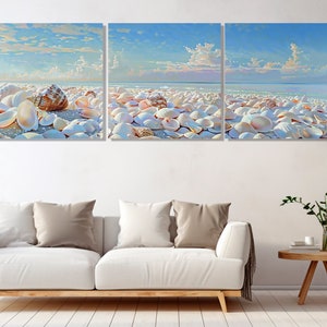 Scenic Beach With Sea Shells Canvas Print, Pastel Colors Beach Wall Art ...