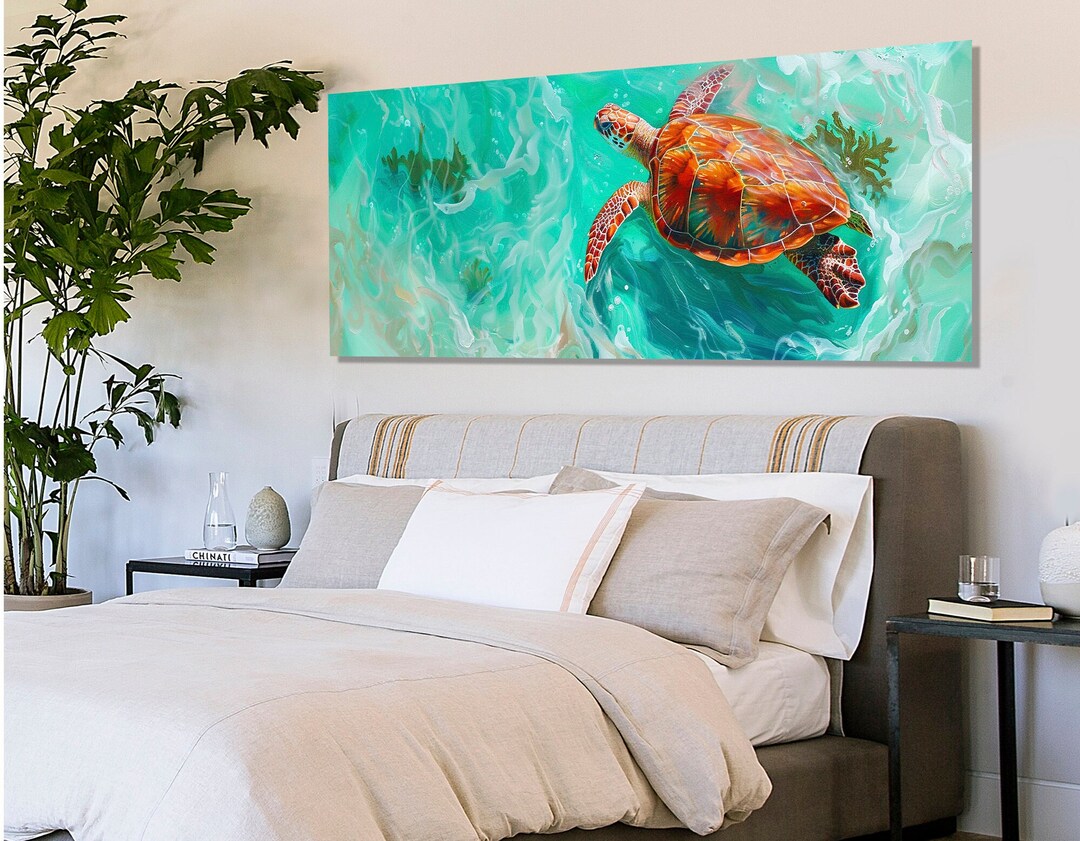 Sea Turtle Swimming in Turquoise Water Canvas Print, Sea Life Wall Art ...
