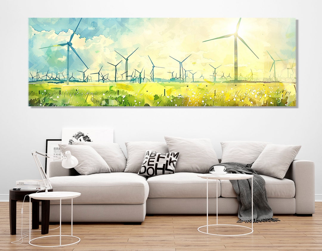 Abstract Field With Windmills Canvas Print, Renewable Energy Wall Art ...